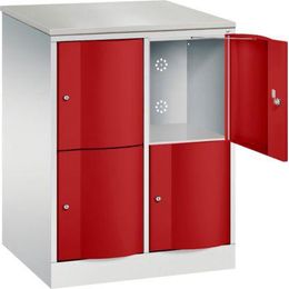 C+P Schlie&szlig;fachschrank Resisto, 2 Abteile, 4 F&auml;cher, B 772 x T 640 x H 1077 mm, Lichtgrau/Rubinrot