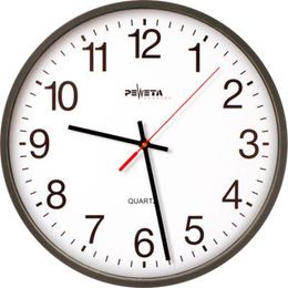 Peweta Quarzwanduhr mit ger&auml;uschlosem Uhrwerk &Oslash; 250 mm, schwarzes Kunststoffgeh&auml;use, 1,5 V Batteriebetrieb
