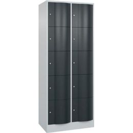 C+P Schlie&szlig;fachschrank Resisto, 2 Abteile, 10 F&auml;cher, B 772 x T 540 x H 1950 mm, Lichtgrau/Anthrazitgrau