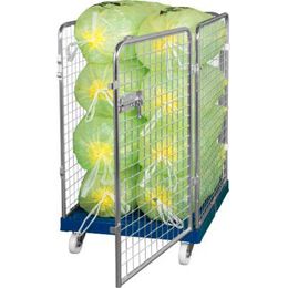 Drahtgitterbeh&auml;lter 4-seitig, 1020 auf Kunststoffrollbeh&auml;lter, enzianblau RAL5010
