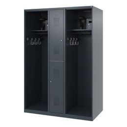 Feuerwehrspind C+P Evolo Maxi, 4 Abteile f&uuml;r 2 Personen, mit Helmhalter, Bodengleiter, B 1300 x T 600 x H 1850 mm, RAL 7016 Anthrazitgrau
