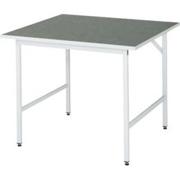 Rau Arbeitstisch Jerry, manuell h&ouml;henverstellbar, 25 mm Spanplatte mit Linoleumbelag, bis 300 kg, B 1000 x T 1000 x H 800-850 mm, hellgRau/lichtgRau