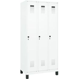 Kleiderspind C+P Evolo Plus, 3 Abteile, 300 mm Abteilbreite, mit F&uuml;&szlig;en, Drehriegel, B 900 x T 500 x H 1950 mm,verkehrswei&szlig;/verkehrswei&szlig;