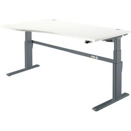 Schreibtisch Komfort, elektrisch h&ouml;henverstellbar, Freiform, Ansatz links, C-Fu&szlig;, B 1800 x T 1000,00/800 x H 655-1305 mm, wei&szlig;/anthrazit