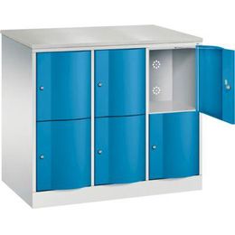 C+P Schlie&szlig;fachschrank Resisto, 3 Abteile, 6 F&auml;cher, B 1148 x T 640 x H 1077 mm, Lichtgrau/Lichtblau