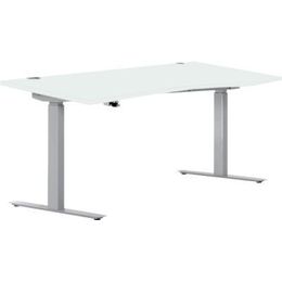 Schreibtisch ERGO DRIVE ED 470, elektrisch h&ouml;henverstellbar, Freiform, Ansatz rechts, T-Fu&szlig;, B 1800 x T 1000 x H 692-1147 mm, lichtgrau/wei&szlig;alu