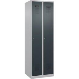 Kleiderspind C+P Evolo Plus, 2 Abteile, Anschlag rechts, Zylinderschloss, Soft-Anschlag, B 600 x T 500 x H 1850 mm, wei&szlig;aluminium/anthrazitgrau