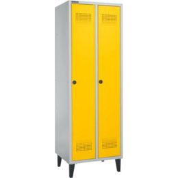 Sch&auml;fer Shop Sch&auml;fer Shop Genius Kleiderspind mit F&uuml;&szlig;en, 2 Abteile, Sicherheitsdrehriegelverschluss, wei&szlig;aluminium RAL 9016/gelb