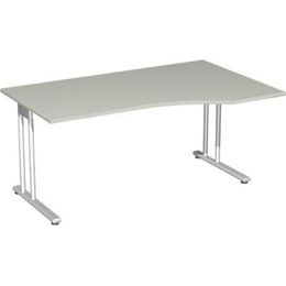 Schreibtisch mit Ansatz PALENQUE, C-Fu&szlig;, Freiform, Ansatz rechts, B 1800 x T 800/1000 x H 720 mm, lichtgrau