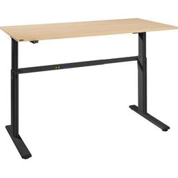 Schreibtisch Bexxstar, elektrisch h&ouml;henverstellbar, Rechteck, C-Fu&szlig;, B 1600 x T 800 x H 725-1185 mm, Ahorn/schwarz