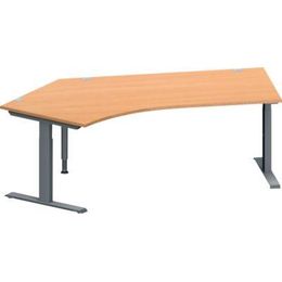 Sch&auml;fer Shop Sch&auml;fer Shop Genius Winkelschreibtisch MODENA FLEX, 135&deg; Winkel links, T-Fu&szlig; Rechteckrohr, B 2165 x T 800/800 x H 650-850 mm, Buche/anthrazit