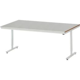 Rau Arbeitstisch Adlatus, elektrisch h&ouml;henverstellbar, 25 mm MDF-Platte, Edelstahlbelag, bis 150 kg, B 2000 x T 1000 x H 720-1120 mm, silber/lichtgRau