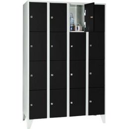 Wertfachschrank 300 mm, 4 Abteile, 16 F&auml;cher, Sicherheitszylinderschloss, Fu&szlig;, tiefschwarz