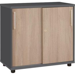 Sch&auml;fer Shop Sch&auml;fer Shop Select Anstellschiebet&uuml;renschrank, aus Holz, 2 Fachb&ouml;den, B 800 mm x T 421 x H 750 mm,graphit/Eiche