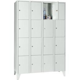 Wertfachschrank 300 mm, 4 Abteile, 16 F&auml;cher, Sicherheitszylinderschloss, Fu&szlig;, lichtgrau