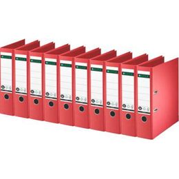 Leitz&reg; Ordner 1007/1008, DIN A4, R&uuml;ckenbreite 80 mm, 10 St&uuml;ck, rot