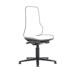 Arbeitsstuhl bimos NEON, Synchronmechanik, Grundmodell ohne Polsterelement, mit Gleitern, Flexband blau