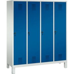 Garderobenspind Evolo S 3000, Stahl, mit F&uuml;&szlig;en, 4 Abteile mit jeweils B 400 mm, Drehriegel, lichtgrau RAL 7035/enzianblau RAL 5010