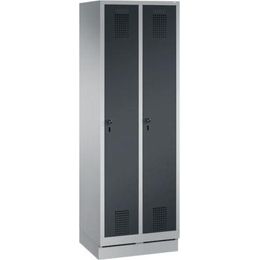 Garderobenspind Evolo S 3000, mit Sockel, 2 Abteile, Sicherheitsdrehriegelverschluss, wei&szlig;aluminium RAL 9006/anthrazit RAL 7016