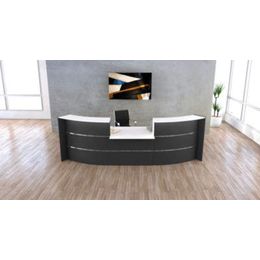 Gro&szlig;e Bogen-Empfangstheke Faro, mit Niedrigmodul, Kabelf&uuml;hrung, B 3240 x T 1230 x 1120 mm, anthrazit/anthrazit