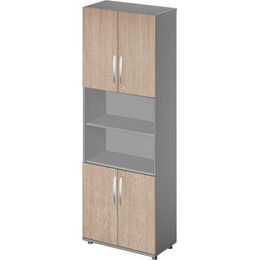 Schäfer Shop Schäfer Shop Select Kombischrank LOGIN, oben und unten 2 Ordnerhöhen mit Tür, Mitte Regal, B 800 x T 420 x H 2240 mm,graphit/Eiche