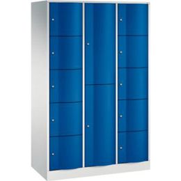 C+P Kombi-Schlie&szlig;fachschrank Resisto, 3 Abteile, 12 F&auml;cher, B 1148 x T 540 x H 1950 mm, Lichtgrau/Enzianblau
