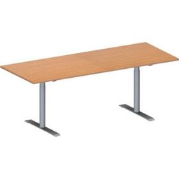 Sch&auml;fer Shop Sch&auml;fer Shop Genius Konferenztisch MODENA FLEX, Rechteck, T-Fu&szlig; Rundrohr, B 2000 x T 800 x H 650-850 mm, Buche/wei&szlig;aluminium RAL 9006