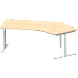 Sch&auml;fer Shop Sch&auml;fer Shop Genius Winkelschreibtisch MODENA FLEX 135&deg;, T-Fu&szlig;-Rundrohr, B 2165 mm, Ansatz rechts, Ahorn/wei&szlig;alu