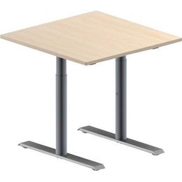 Sch&auml;fer Shop Sch&auml;fer Shop Genius Konferenztisch MODENA FLEX, Quadrat, T-Fu&szlig; Rundrohr, B 800 x T 800 x H 650-850 mm, Ahorn/wei&szlig;aluminium RAL 9006
