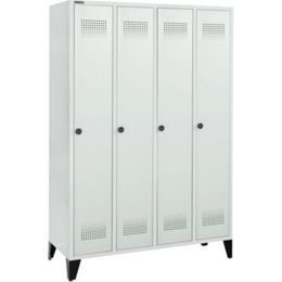 Sch&auml;fer Shop Sch&auml;fer Shop Genius Kleiderspind mit F&uuml;&szlig;en, 4 Abteile, 300 mm Abteilbreite, Drehriegelverschluss, lichtgrau
