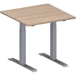 Sch&auml;fer Shop Sch&auml;fer Shop Genius Konferenztisch MODENA FLEX, Quadrat, T-Fu&szlig; Rechteckrohr, B 800 x T 800 x H 650-850 mm, Eiche-Dekor/wei&szlig;aluminium RAL 9006