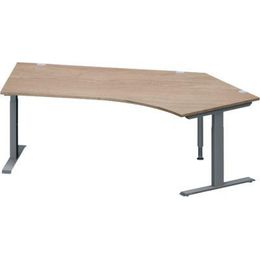 Sch&auml;fer Shop Sch&auml;fer Shop Genius Winkelschreibtisch MODENA FLEX, 135&deg; Winkel rechts, T-Fu&szlig; Rechteckrohr, B 2165 x T 800/800 x H 650-850 mm, Eiche/anthrazit