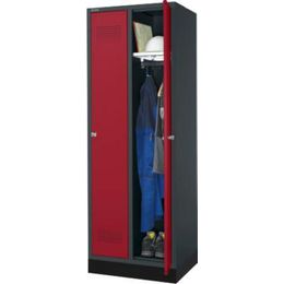 Sch&auml;fer Shop Sch&auml;fer Shop Genius Kleiderspind mit Sockel, 2 Abteile, 300 mm Abteilbreite, Zylinderschloss, anthrazit/rubinrot