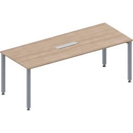 Sch&auml;fer Shop Sch&auml;fer Shop Genius Konferenztisch MODENA FLEX, 6-fach Anschluss, Rechteck, 4-Fu&szlig; Quadratrohr, B 2000 x T 800 x H 720-840 mm, Eiche-Dekor/wei&szlig;alu