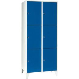 Wertfachschrank 400 mm, 2 Abteile, 6 F&auml;cher, Sicherheitszylinderschloss, Fu&szlig;, enzianblau