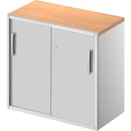 Sch&auml;fer Shop Sch&auml;fer Shop Genius Beistellschrank TETRIS SOLID, 2 OH, in Schreibtischh&ouml;he, B 800 mm, 25 mm Abdeckplatte, Buche-Dekor/wei&szlig;aluminium