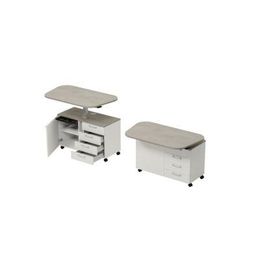 Home Office Rollcontainer Multilevel, mit Schubladen, Gasfederplatte, B 1200 x T 440 x H 740-1100 mm, Ceramic grey/wei&szlig;
