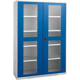 Sch&auml;fer Shop Sch&auml;fer Shop Genius Fl&uuml;gelt&uuml;renschrank FS, Stahl, Sichtfenster, L&uuml;ftungsl&ouml;cher, B 1343 x T 620 x H 1950 mm, 5 OH, Wei&szlig;alu/Enzianblau, bis 750 kg