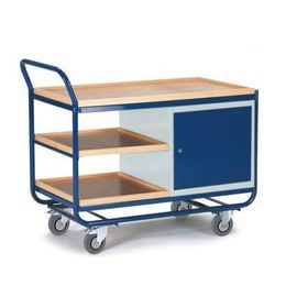 ROLLCART Montagewagen mit 3 Etagen und Stahlschrank, mit Feststeller