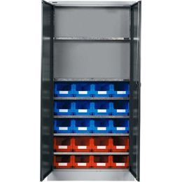 Sch&auml;fer Shop Materialschrank mit 20 Sichtlagerk&auml;sten LF 321, H 1935 mm, wei&szlig;aluminium/anthrazitgrau
