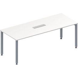 Sch&auml;fer Shop Sch&auml;fer Shop Genius Konferenztisch MODENA FLEX, 6-fach Anschluss, Rechteck, 4-Fu&szlig; Quadratrohr, B 2000 x T 800 x H 720-840 mm, wei&szlig;/wei&szlig;alu