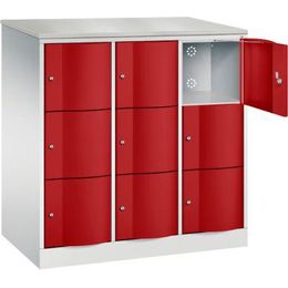 C+P Schlie&szlig;fachschrank Resisto, 3 Abteile, 9 F&auml;cher, B 1148 x T 640 x H 1255 mm, Lichtgrau/Rubinrot