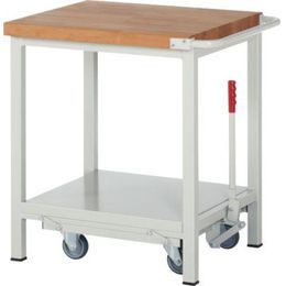 Rau Werkbank Serie 8000, fahrbar, absenkbar, Ablageboden, B 750 x T 700 x H 880 mm