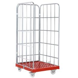 Rollbox, 3-seitig, Kunststoffbodenplatte, 724 x 815 x 1640 mm, rot (RAL 3000)