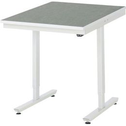 Rau Arbeitstisch Adlatus, elektrisch h&ouml;henverstellbar, 25 mm Spanplatte, Linoleumbelag, 150 kg, B 750 x T 1000 x H 720-1120 mm, hellgRau/lichtgRau