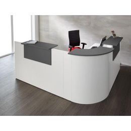Winkeltheke Come-In, rund, L 2125 x B 2525 mm, wei&szlig;, 3 Ablagen in Graphit, Eckelement wei&szlig;