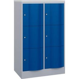C+P Schlie&szlig;fachschrank Resisto, 2 Abteile, 6 F&auml;cher, B 772 x T 540 x H 1255 mm, Wei&szlig;alu/Enzianblau