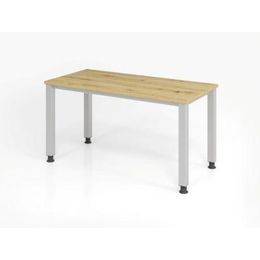 Home Office Tisch, Rechteck, 4-Fu&szlig; Quadratrohr, B 1200 x T 672 x H 685-810 mm, Wildeiche/silber