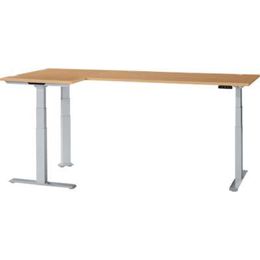 Sch&auml;fer Shop Sch&auml;fer Shop Genius Winkelschreibtisch Modena Flex, elektrisch h&ouml;henverstellbar, 90&deg; Winkel beidseitig, B 2000 x T 1600 mm, Buche/wei&szlig;aluminium
