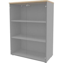 Glast&uuml;renschrank ARLON OFFICE, 3 Ordnerh&ouml;hen, Glast&uuml;ren ohne Rahmen, B 900 x T 450 x H 1232 mm, Eiche-Dekor/alu